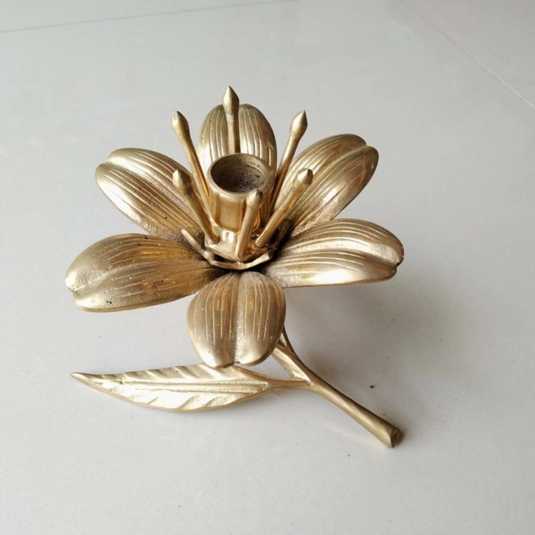 Vintage Lotus Flower Candle Holder | Brass Candlestick Holder ...