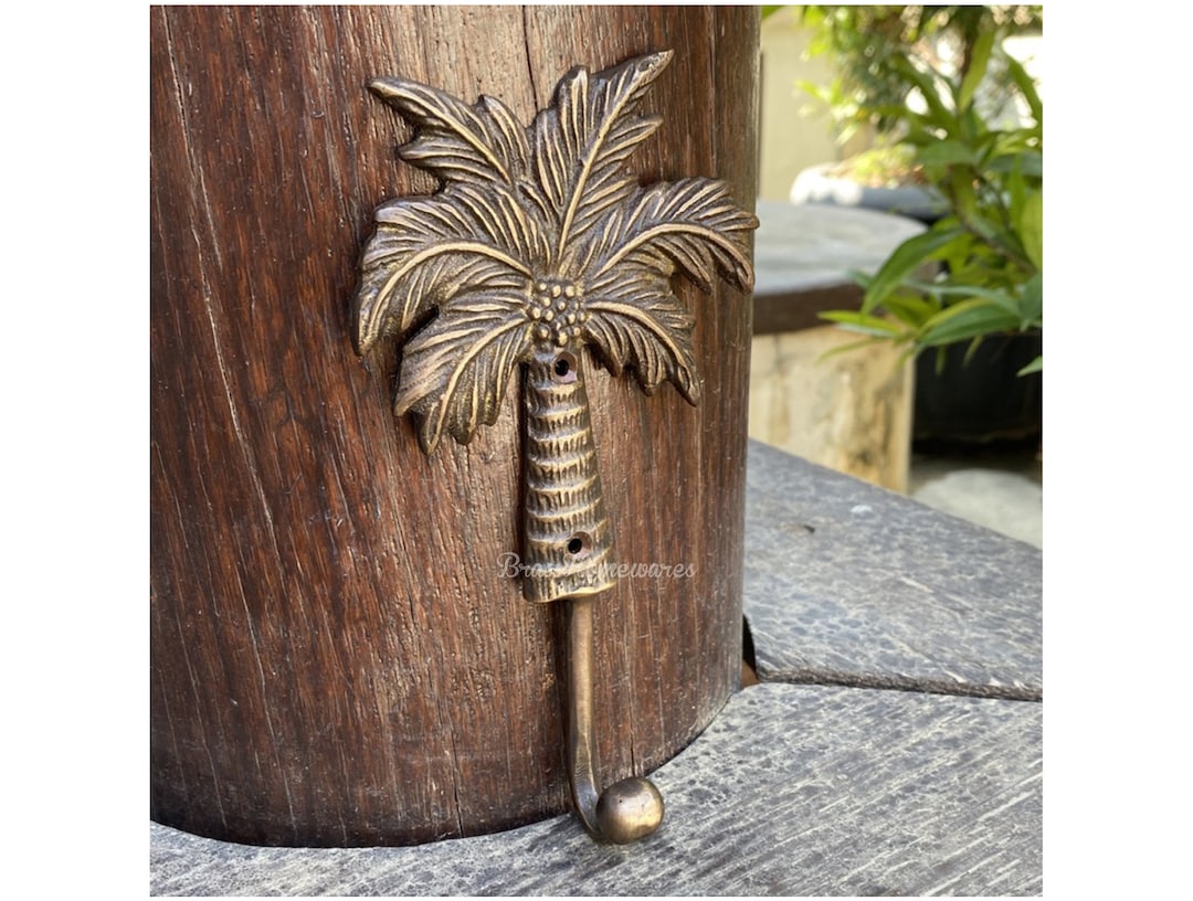 6.6" Set of Vintage Coconut Palm TREE Hook Hanger Solid Brass Antique ...