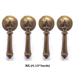 4pcs - Vintage Brass TEARDROP Knob Drawer Pulls, Teardrop Round Backplate KNOB Drawer Handle ...