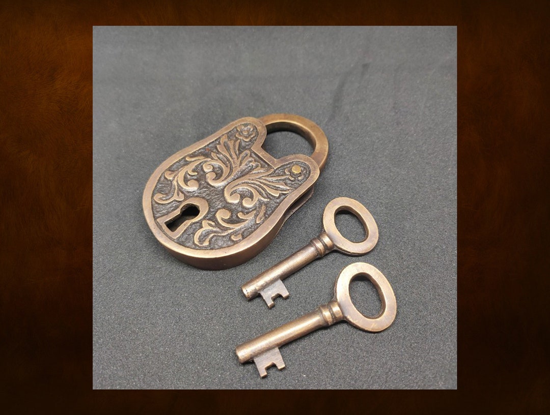 3.15" Old Carved Ornate Vintage PADLOCK Solid Brass, Brass Padlock Set ...