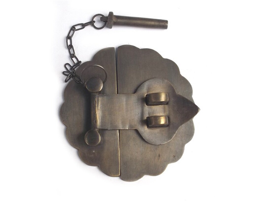 Antique LATCH LOCK Vintage Solid BRASS Round Flower Plate Cabinet Door ...
