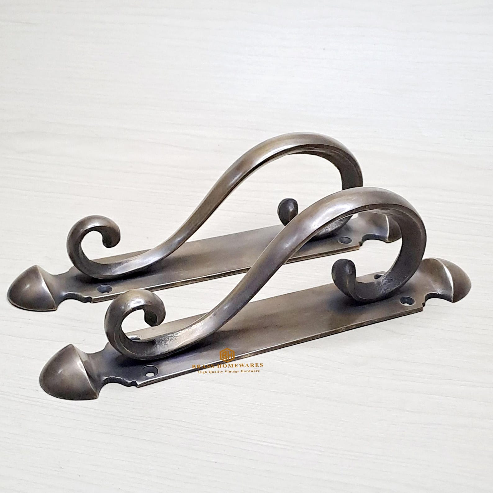 8.6" Pair of Vintage Brass Door Handle Pull, Antique Victorian Torpedo ...