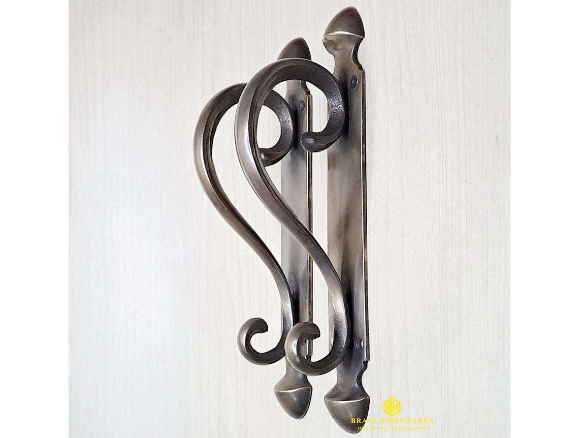 8.6" Pair of Vintage Brass Door Handle Pull, Antique Victorian Torpedo ...