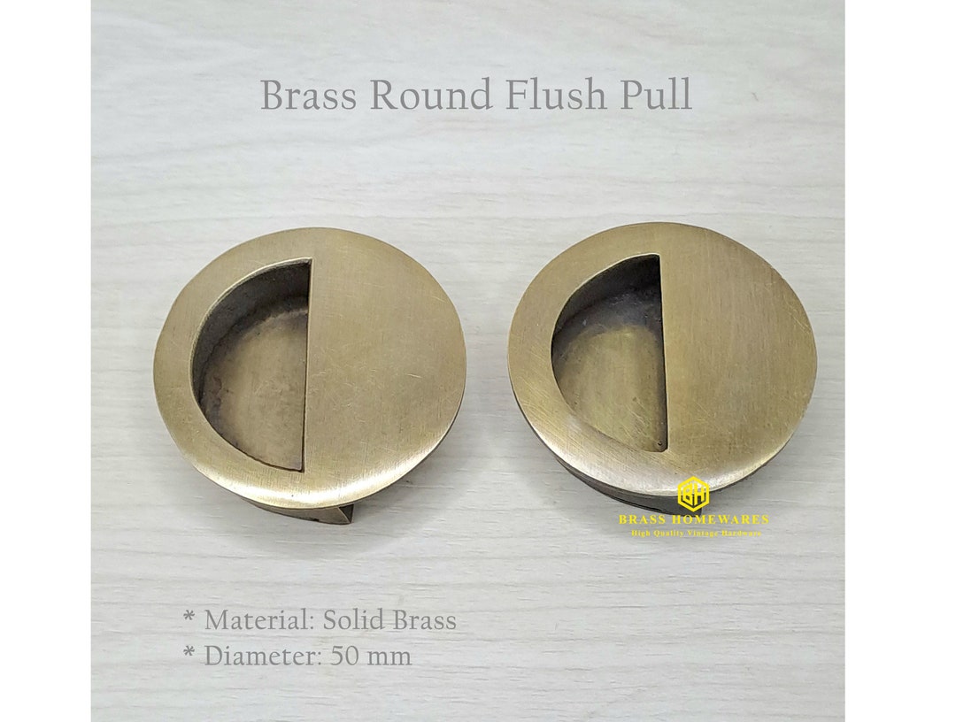 1.96" Set of Vintage Solid Brass Round Flush Pull Handle, Recessed Pull Handles, Sliding Door ...