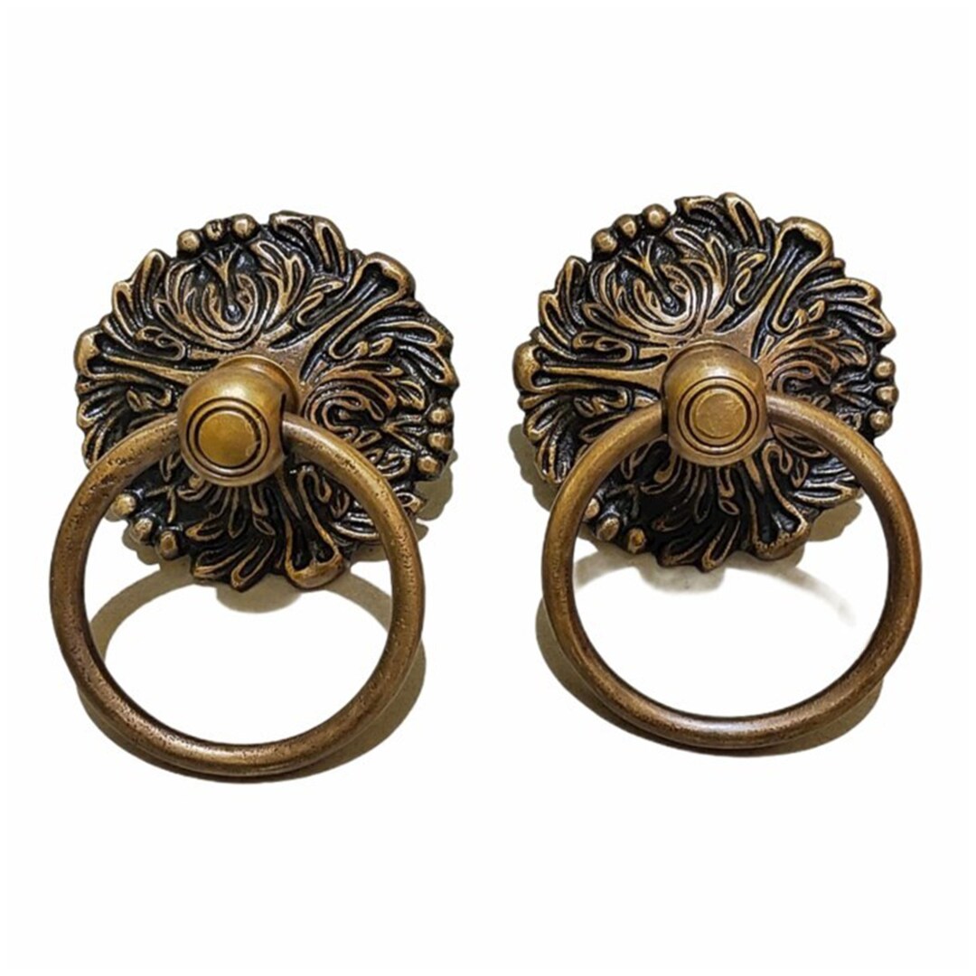 3.3 2pcs Vintage Solid Brass Knobs Pulls, Cupboard Door Ring Pulls, Classic Ring Pulls, Antique ...