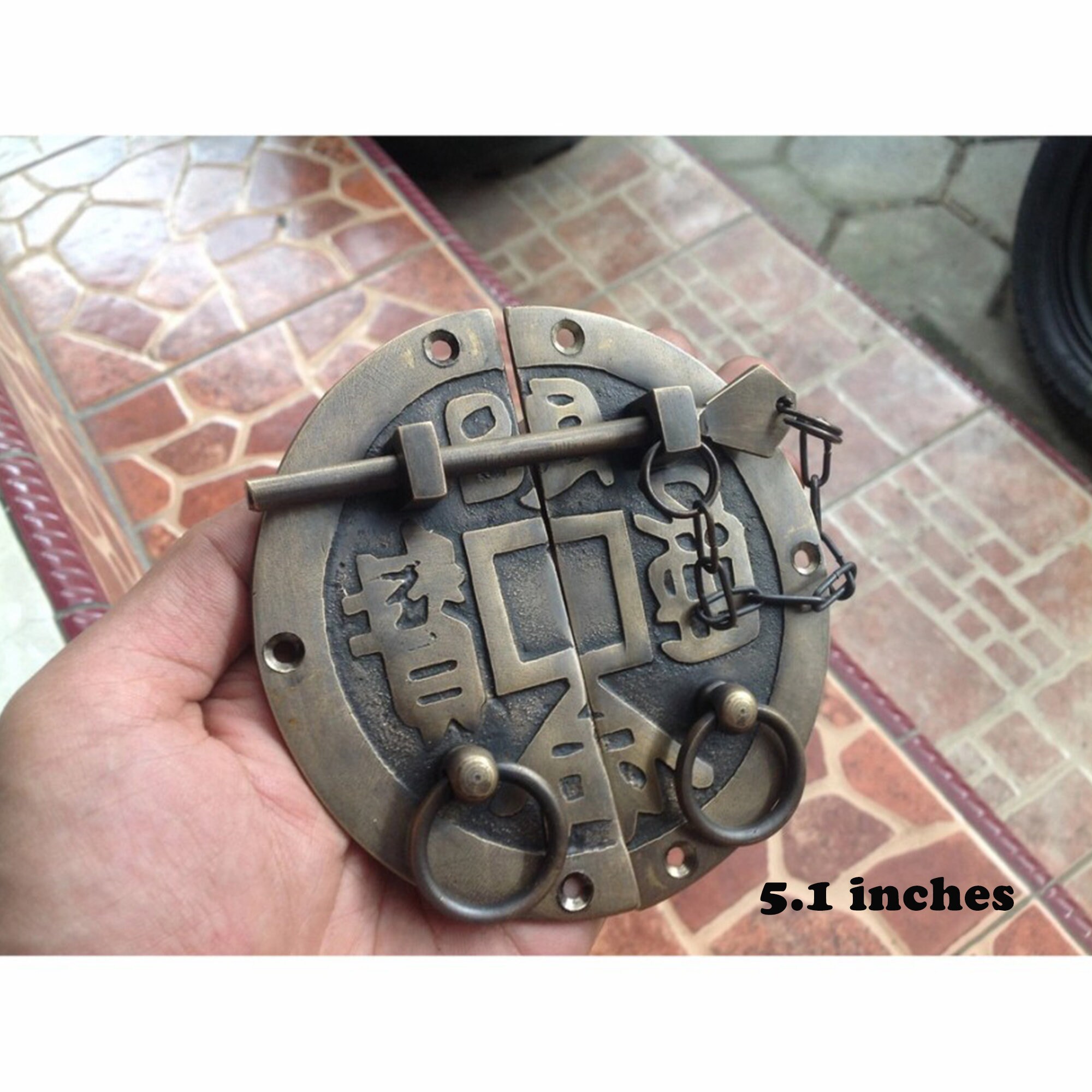 Vintage Latch Lock Solid Brass Classic Round Chinese Hasp Lock Catch ...