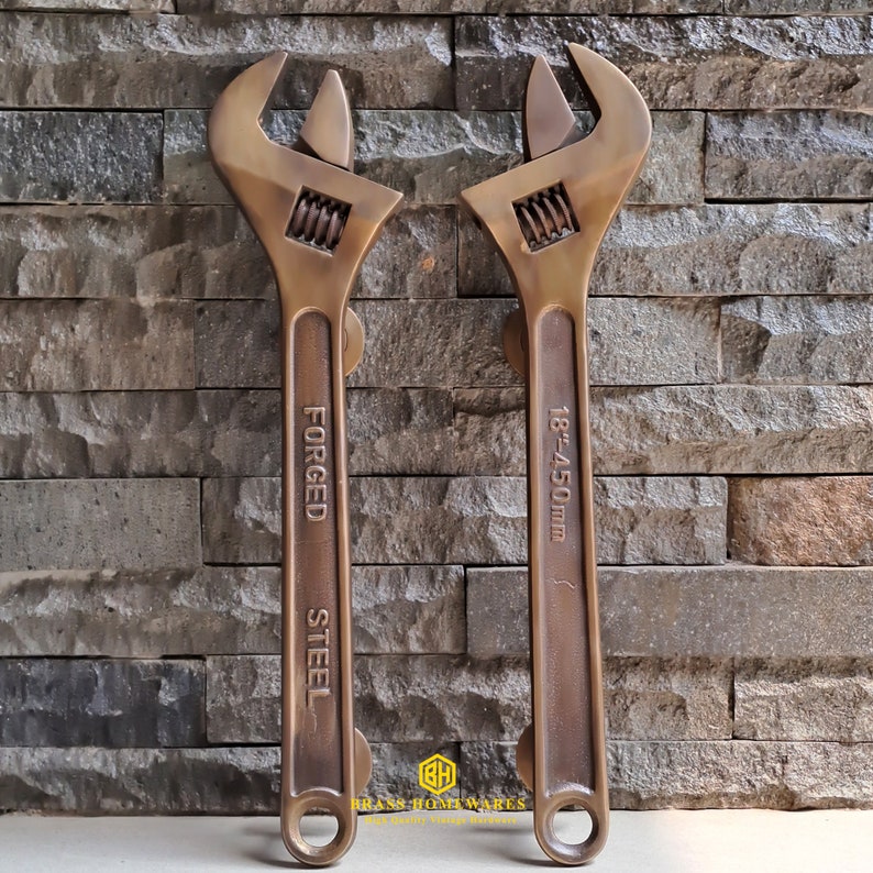 17.3" Vintage Solid Brass Heavy SPANNER Wrench Door Handle Pull, Entry ...