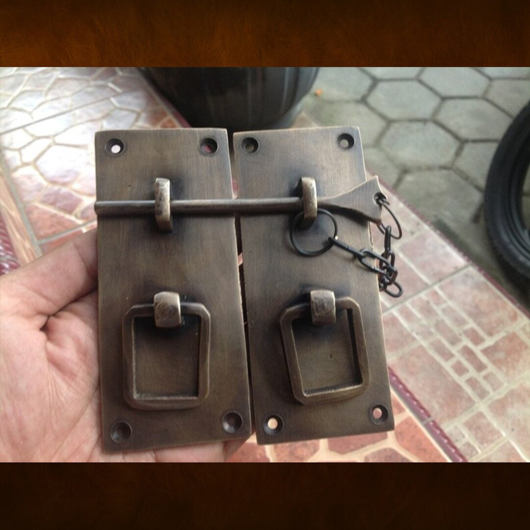 4.4" Antique LATCH LOCK Vintage Solid BRASS Two Piece With Handle ...