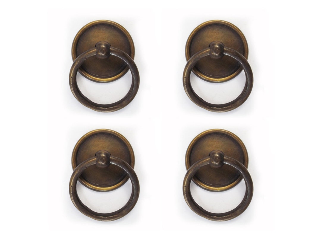 1.4" SET of Vintage Solid Bras RING PULL Knob Drawer Pulls, Ring Pull ...
