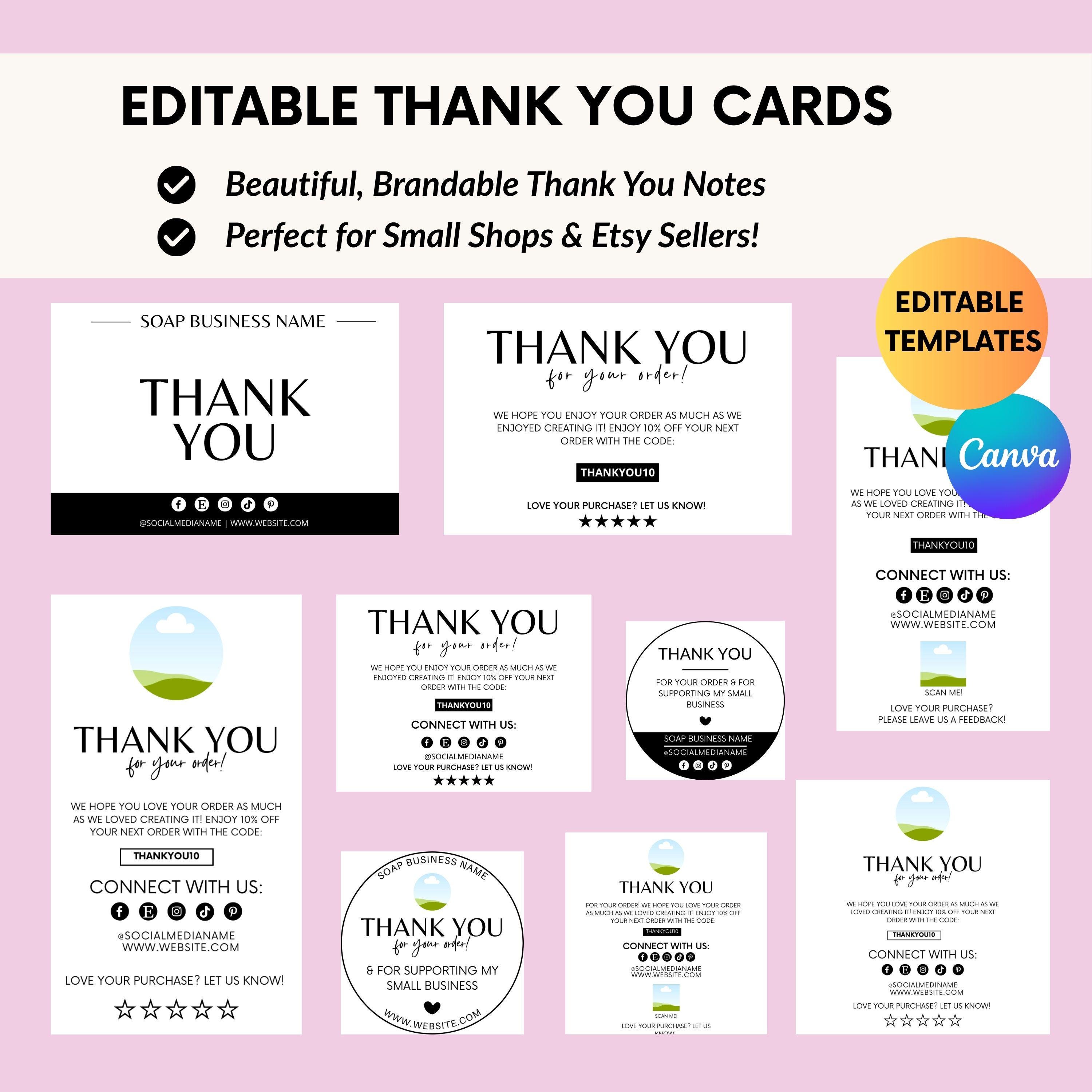 Soap Care & Thank You Card Templates: Editable Canva Design (digital ...