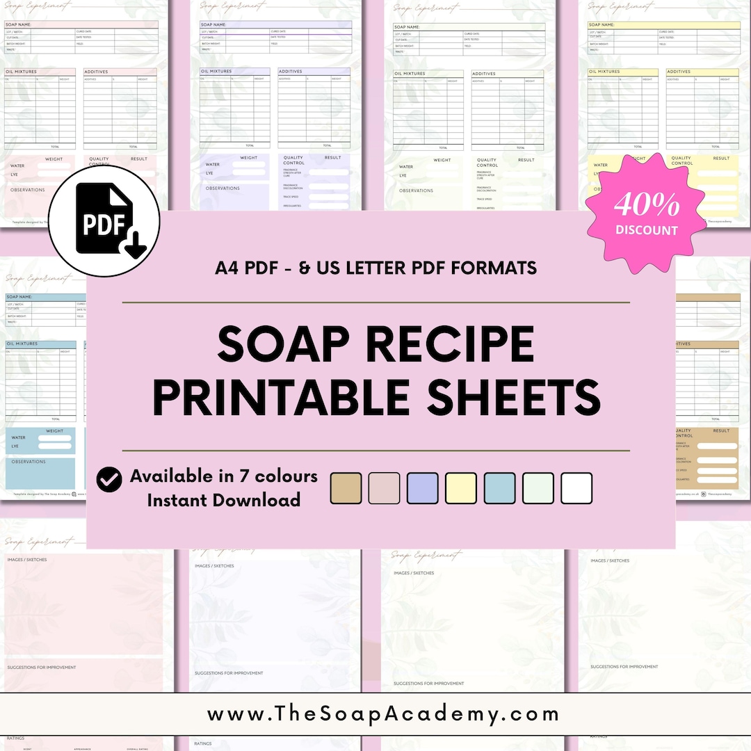 Soap Recipe Template: Printable Experiment Sheets (A4 & US Letter PDF ...