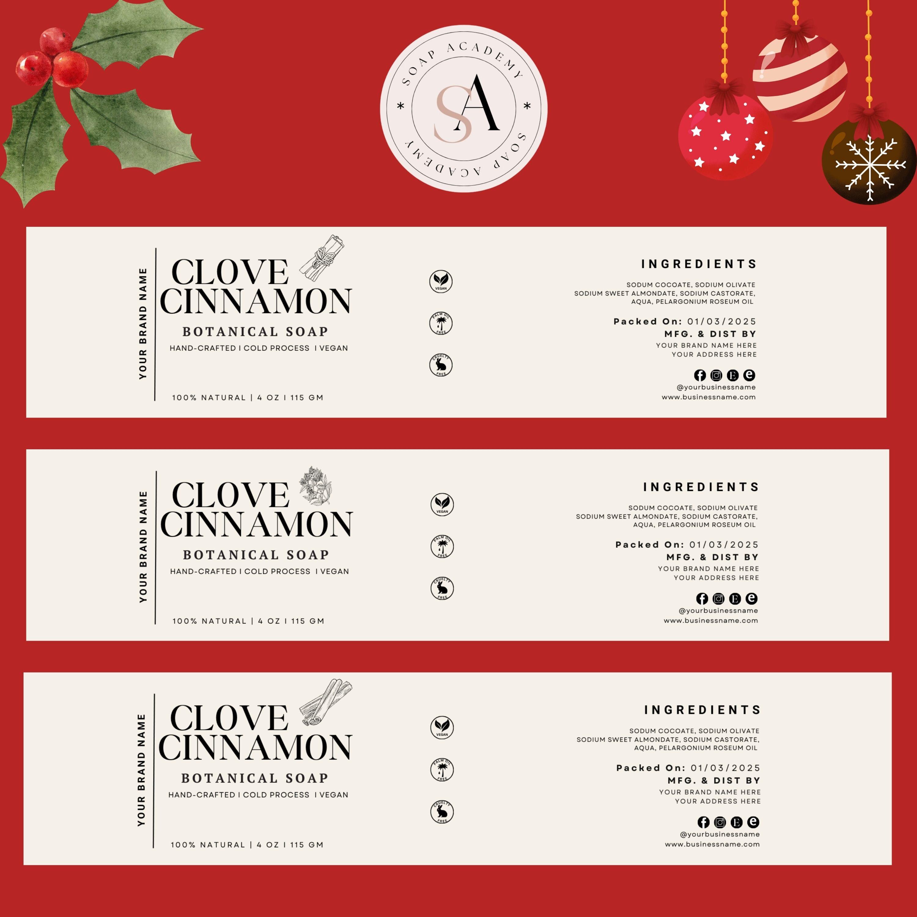 Clove Cinnamon Soap Label Template: Editable Belly Band (canva, Digital ...