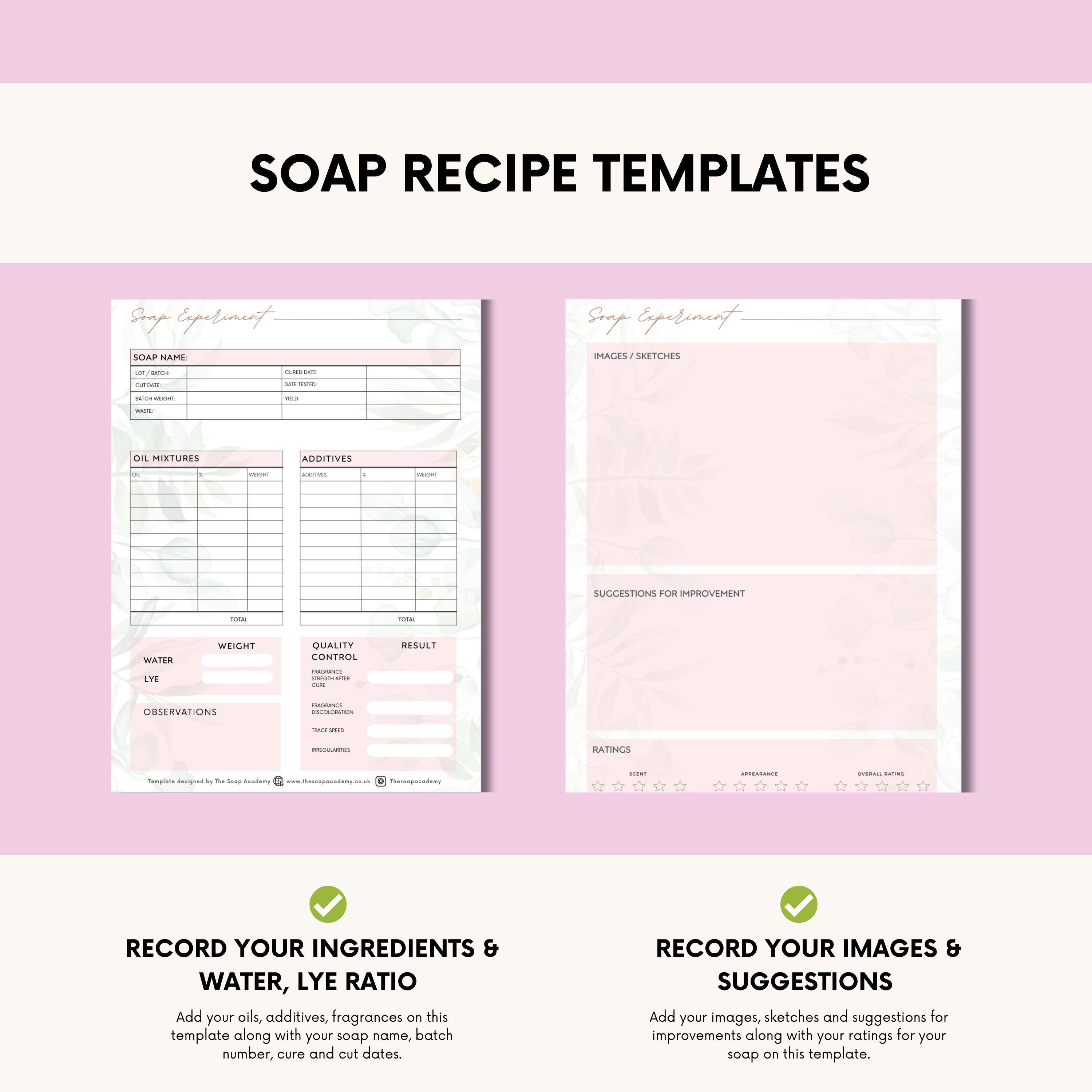 Soap Recipe Template: Printable Experiment Sheets (A4 & US Letter PDF ...