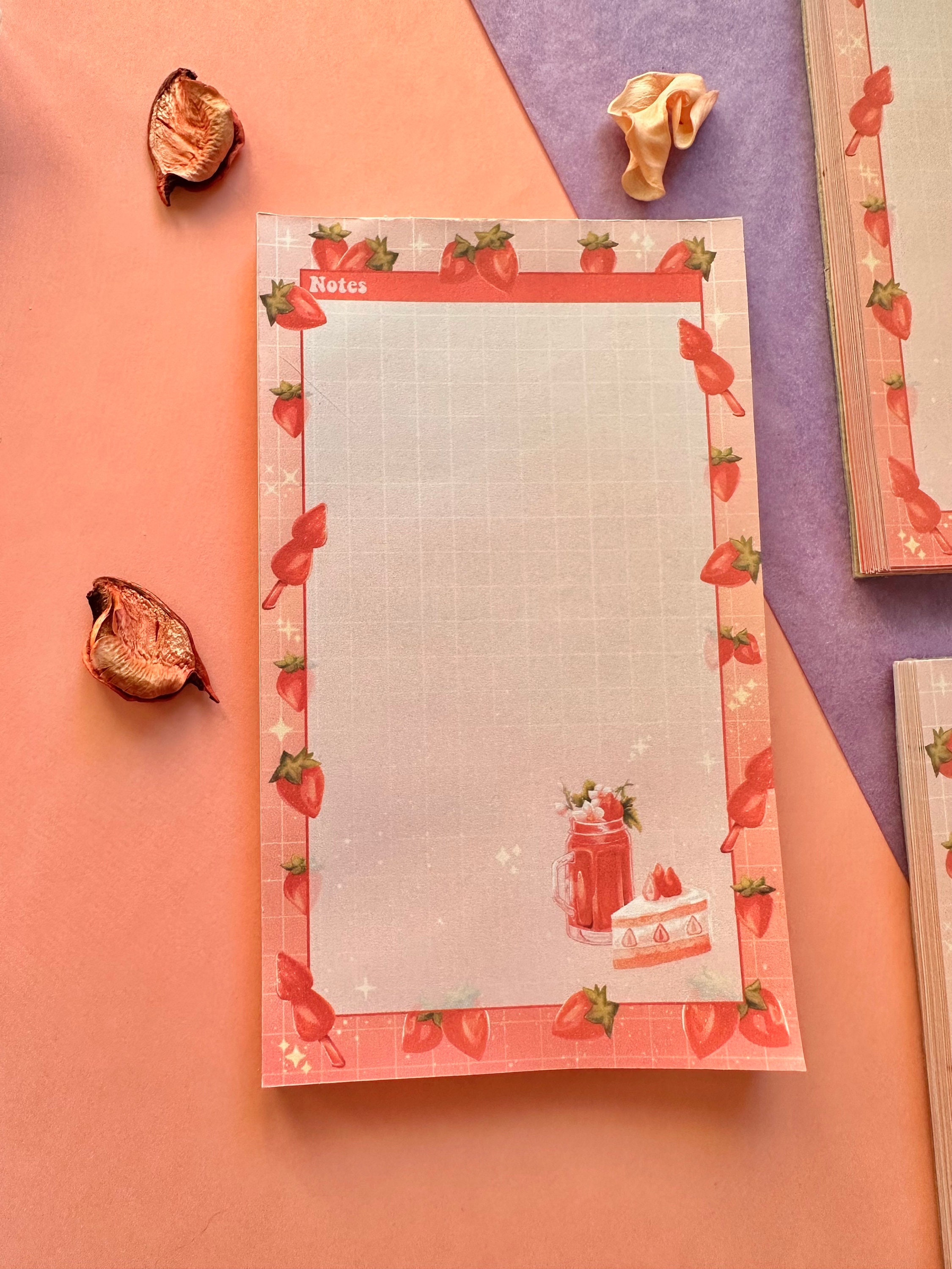 Strawberry Obsession Aesthetic Notepad Fruit Dreamy Kawaii Memopad ...