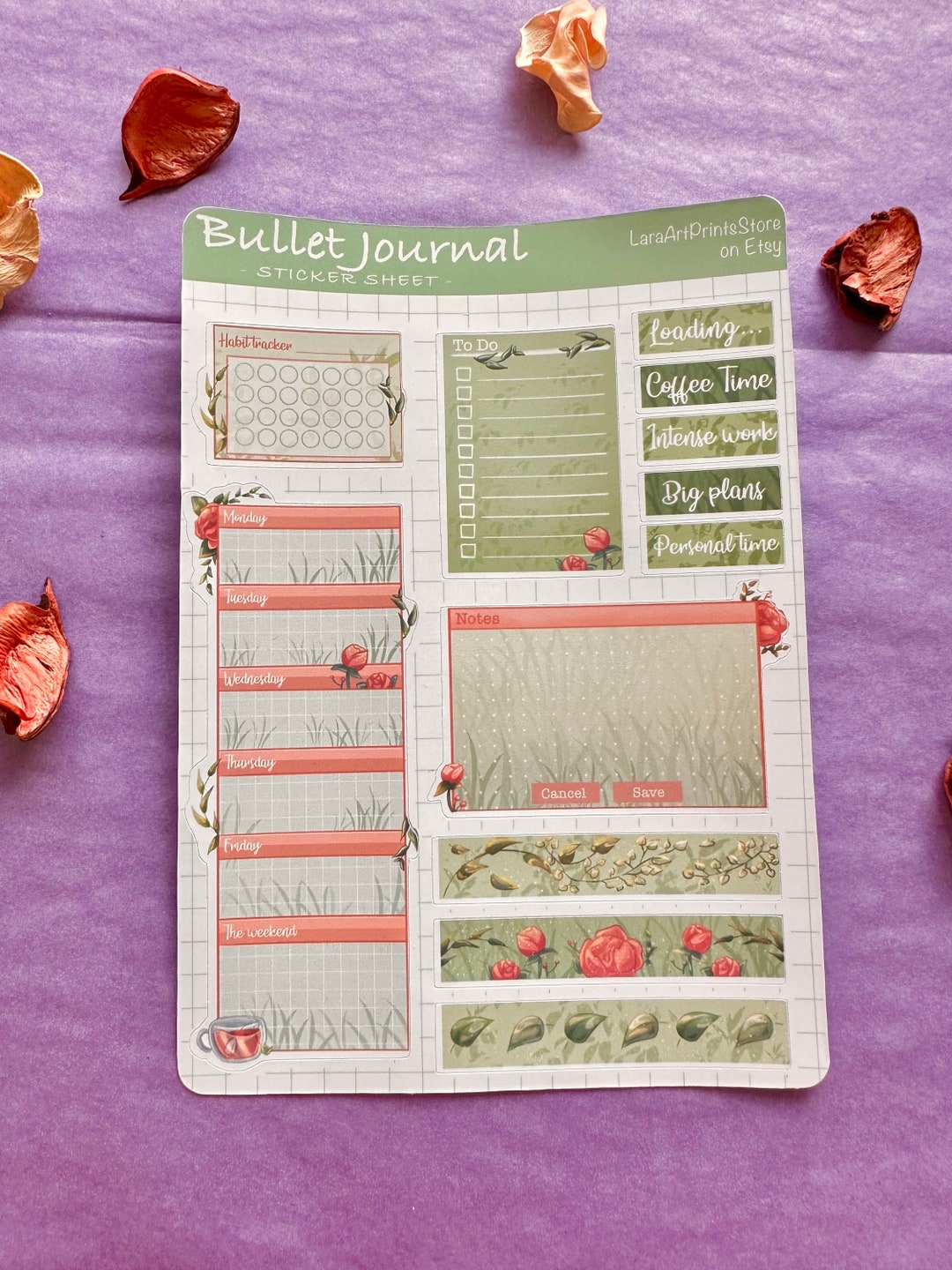 Garden Aesthetic Bullet Journal Sticker Sheet Water - Etsy