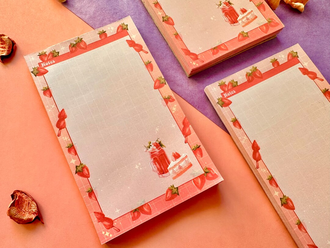 Strawberry Obsession Aesthetic Notepad Fruit Dreamy Kawaii Memopad ...