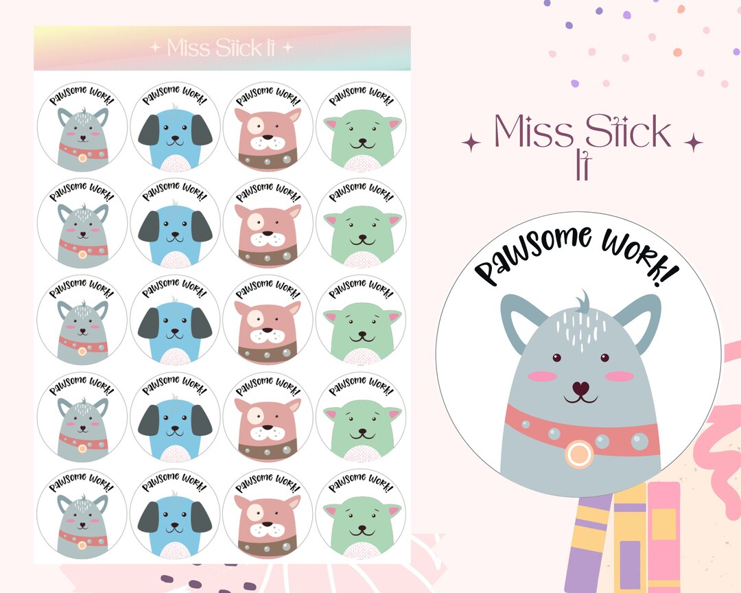 Teacher Stickers Pawsome Work Merit Stickers Cute Dogs - Etsy