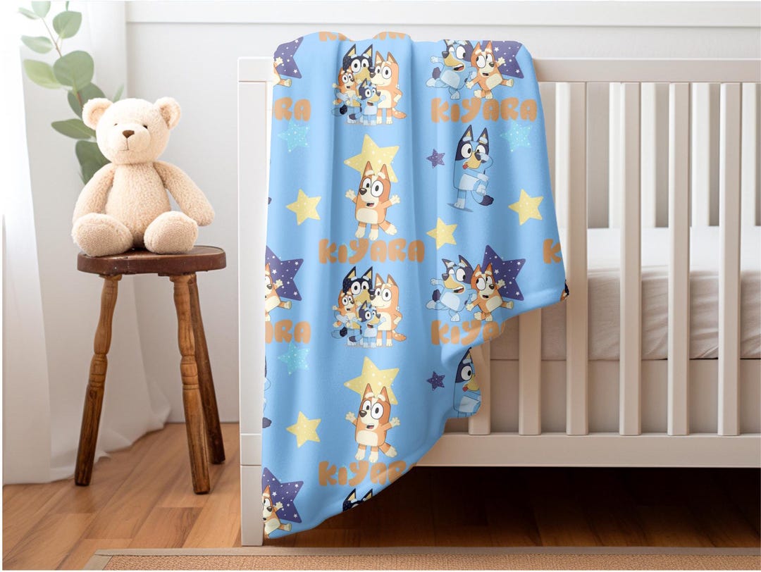 Bluey Blanket With Name,custom Dog, Bluey Bingo, Bluey Minky Blanket ...
