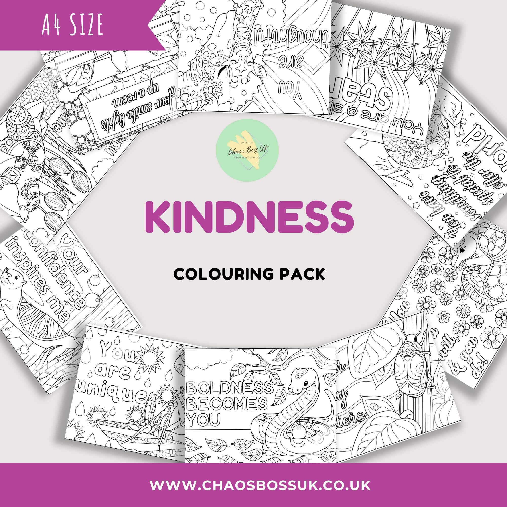Kindness Colouring Pack - 30 Printable Landscape A4 PDF Pages of ...