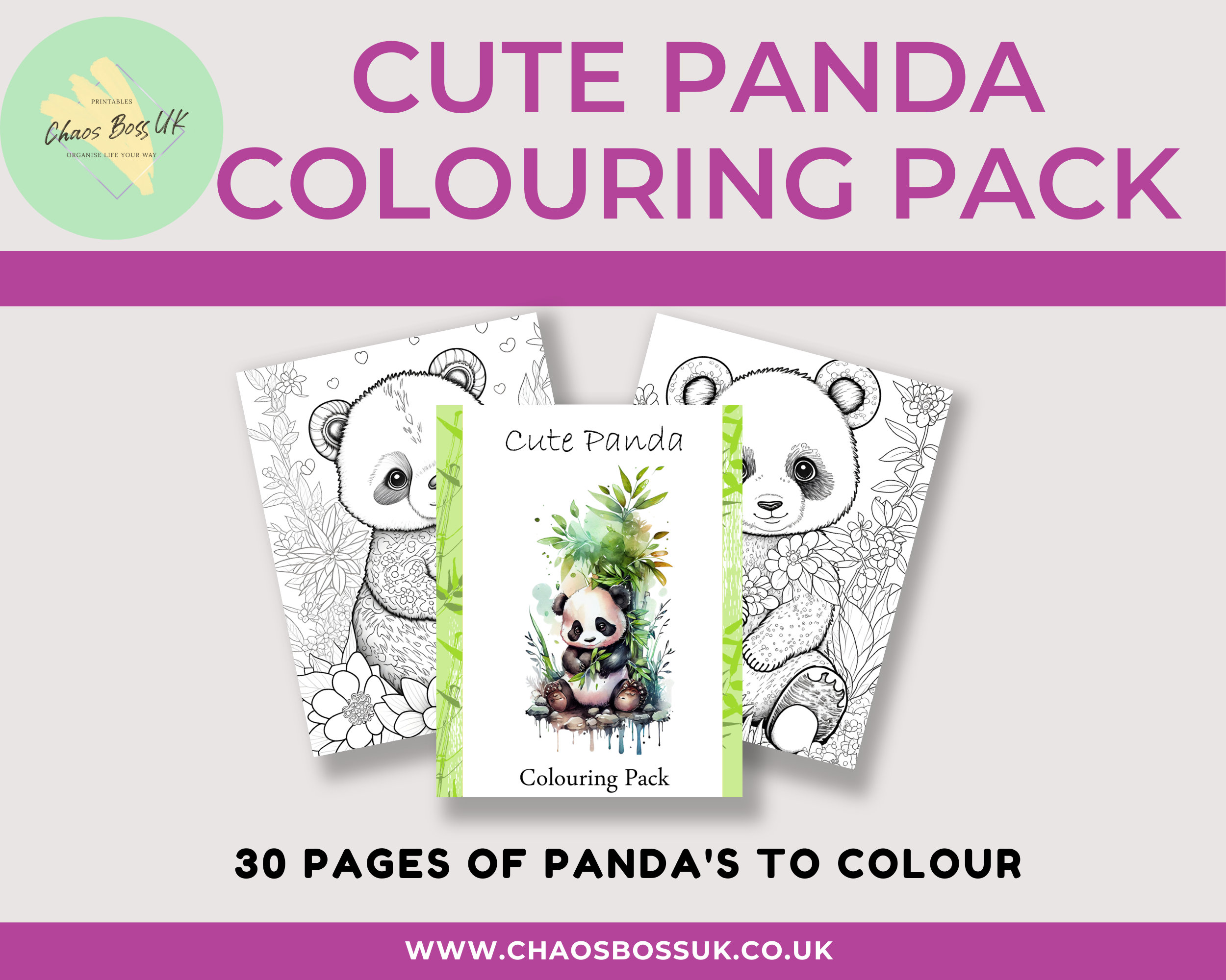 Cute Panda Colouring Pack - 29 Pages of Adorable Baby Panda Colouring ...