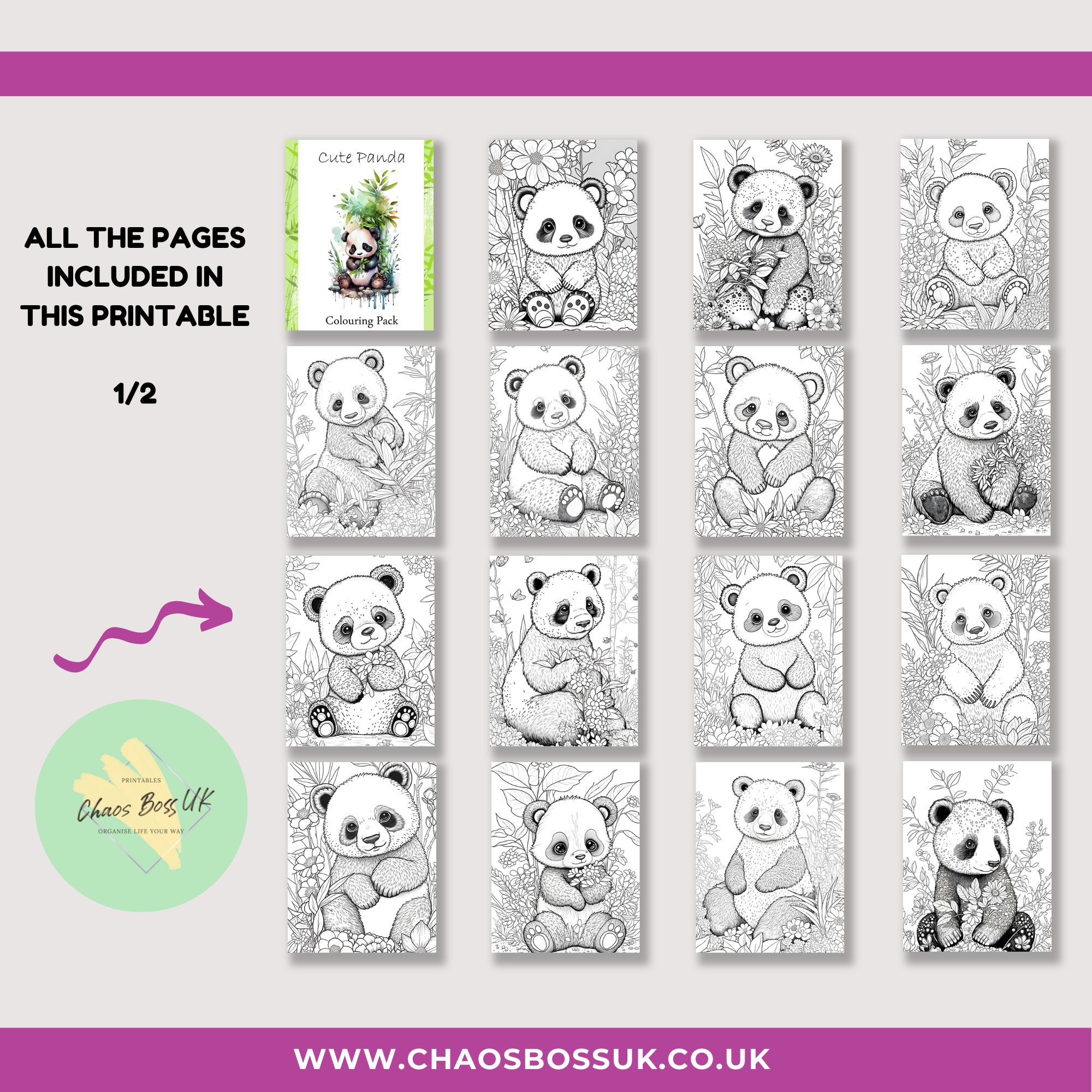 Cute Panda Colouring Pack 29 Pages of Adorable Baby Panda Colouring ...