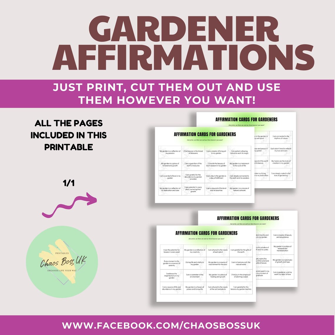 Gardener Affirmation Cards | 64 Printable Mindfulness & Motivation PDF ...