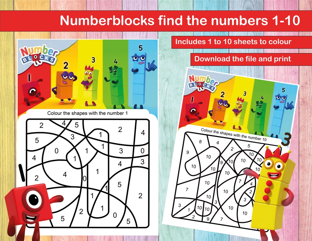 Numberblocks Colouring Sheets 1 to 10 - Find the Hidden Number. Instant ...
