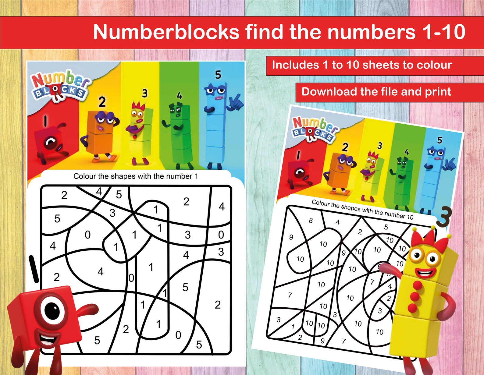 Numberblocks Colouring Sheets 1 to 10 Find the Hidden - Etsy