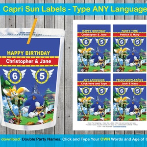 Sonic 2 Caprisun Labels - EDITABLE Single Name and Double Name Files - Etsy