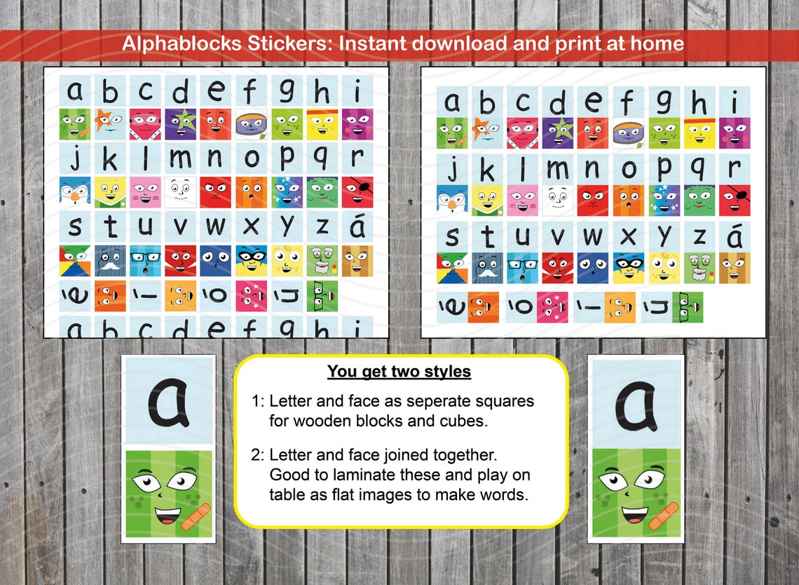 Alphablocks Faces Stickers - English, Irish, Mathlink Cubes (digital ...