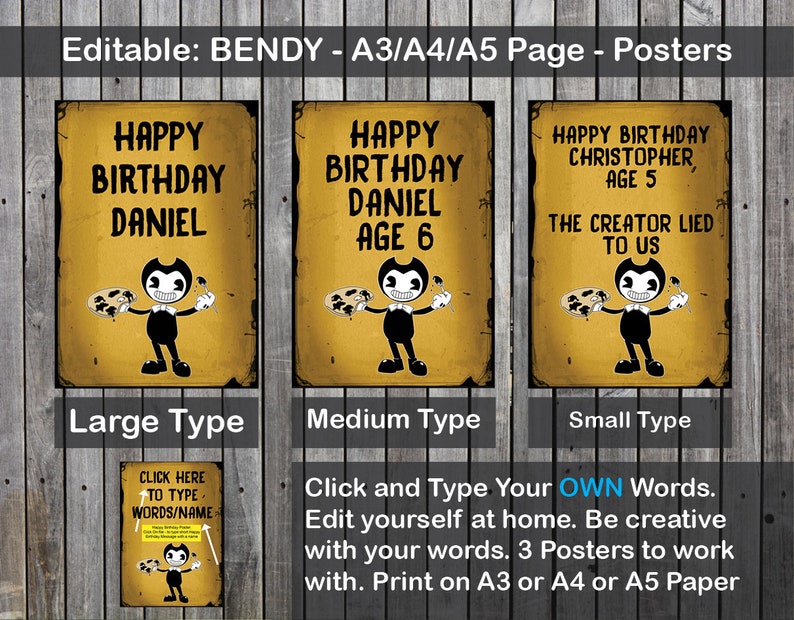 Bendy and the Ink Machine EDITABLE Poster Designs - Etsy