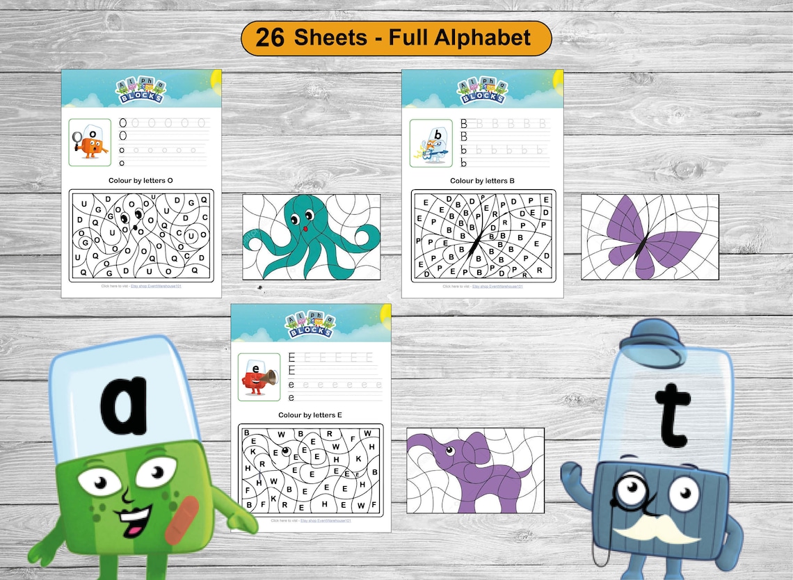 Alphablocks - Colouring by Letter to Find Hidden Picture: A to Z - Etsy