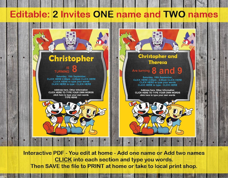 Cuphead Invitation for Birthday Party Edit Yourself at Home - Etsy ...