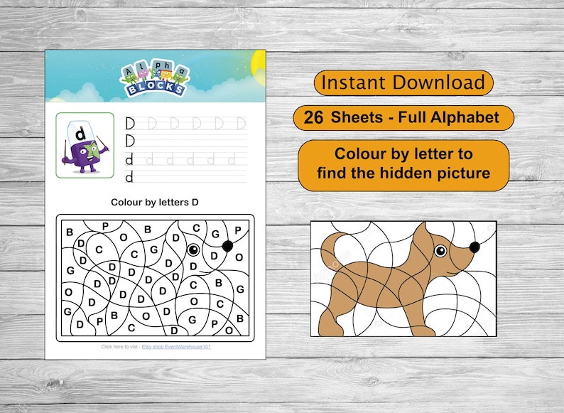 Alphablocks - Colouring by Letter to Find Hidden Picture: A to Z - Etsy