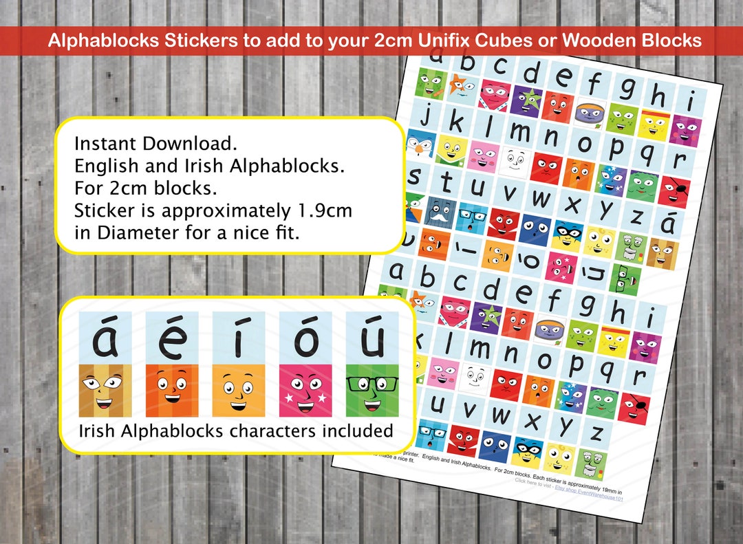 Alphablocks Stickers English and Irish for 2cm Blocks or - Etsy UK