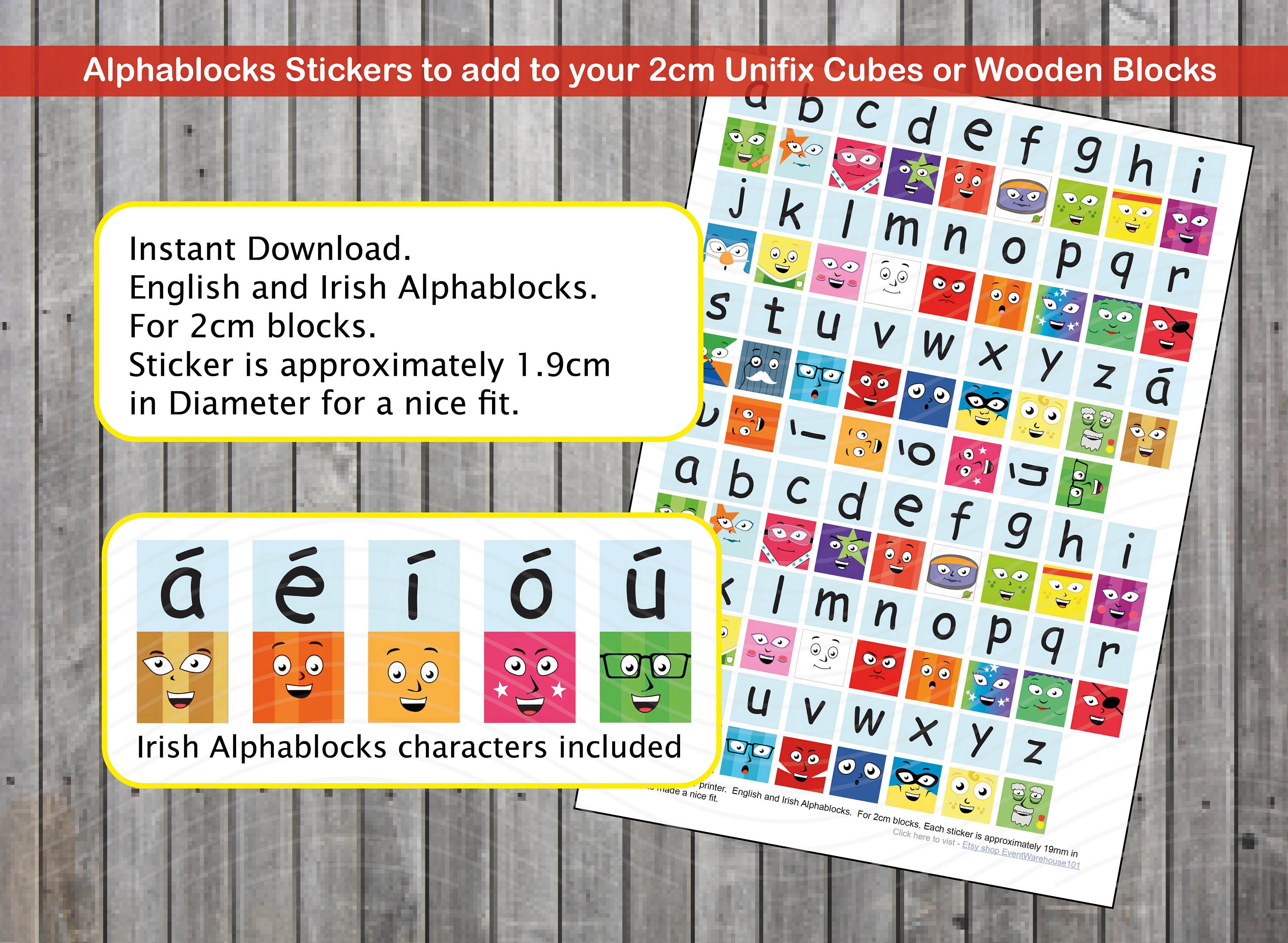 Alphablocks Stickers English and Irish for 2cm Blocks or - Etsy UK
