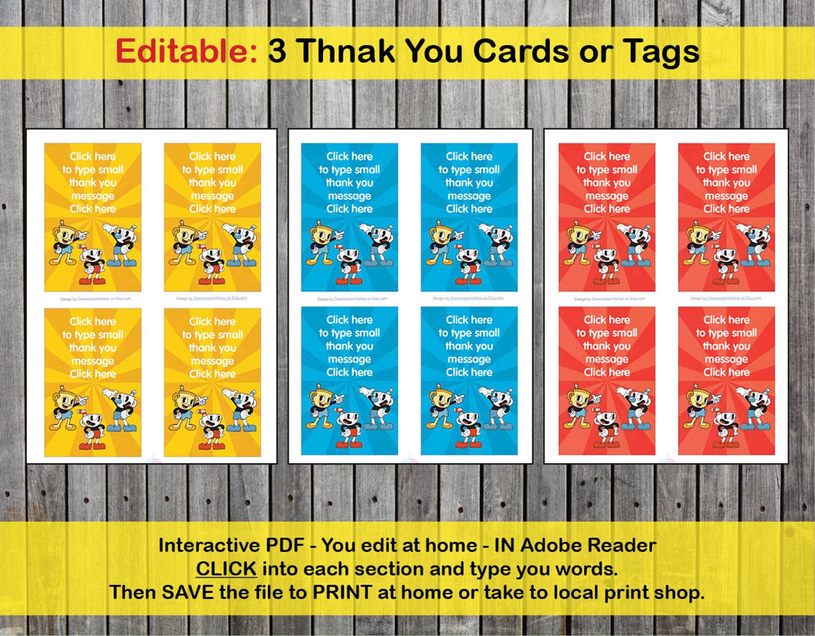 Cuphead Invitation for Birthday Party Edit Yourself at Home | Etsy