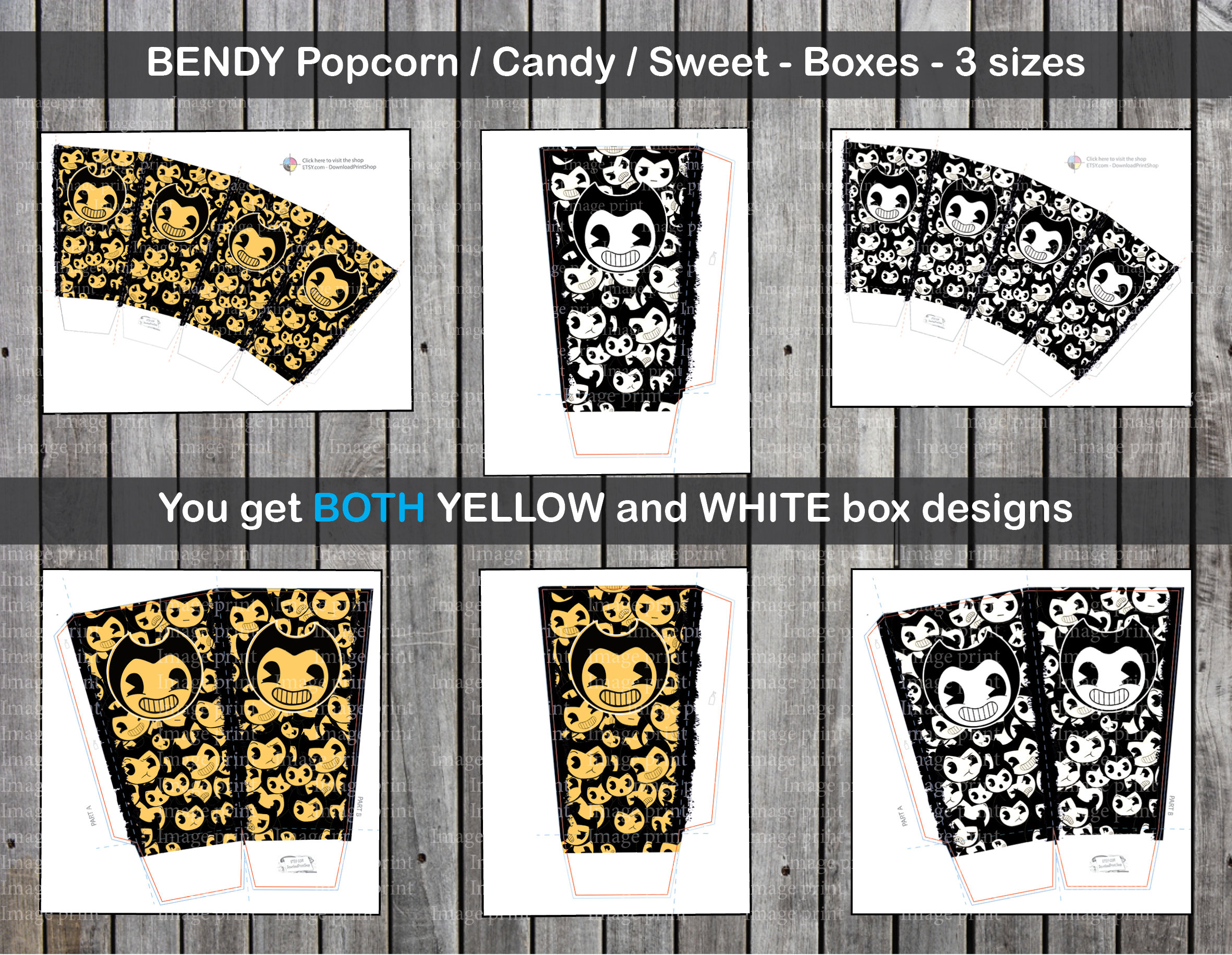 Bendy and the Ink Machine Popcorn candy Box Templates. Small - Etsy UK