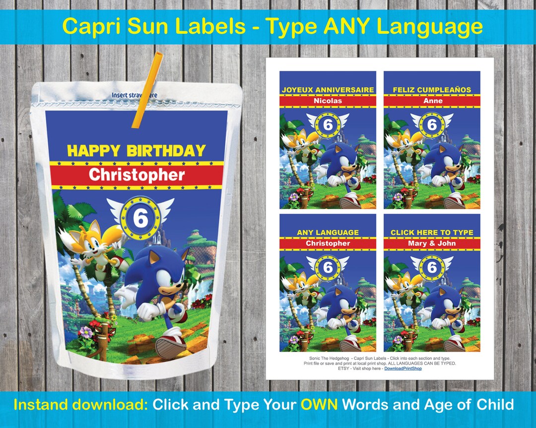 Sonic 2 Caprisun Labels - EDITABLE Single Name and Double Name Files - Etsy