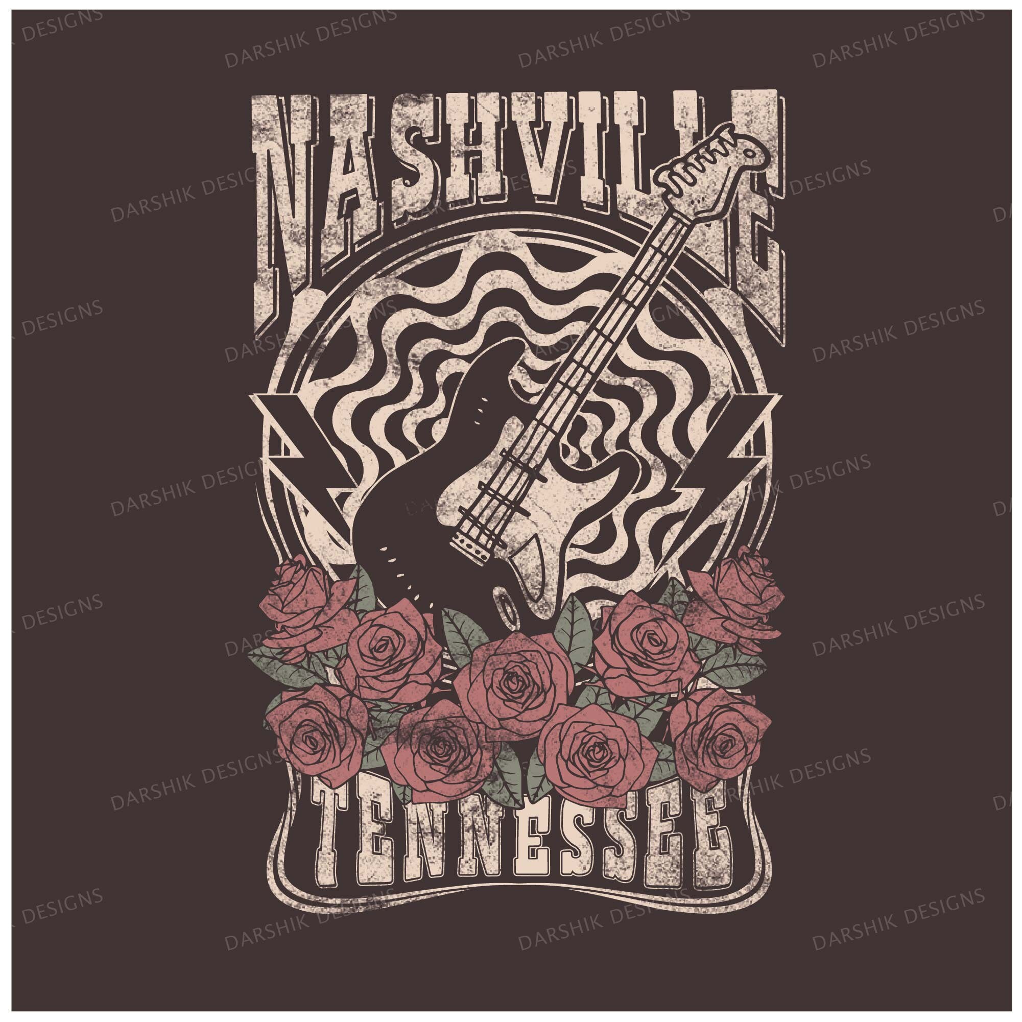Nashville Tennessee Music City Guitar Rock And Roll Rose Etsy