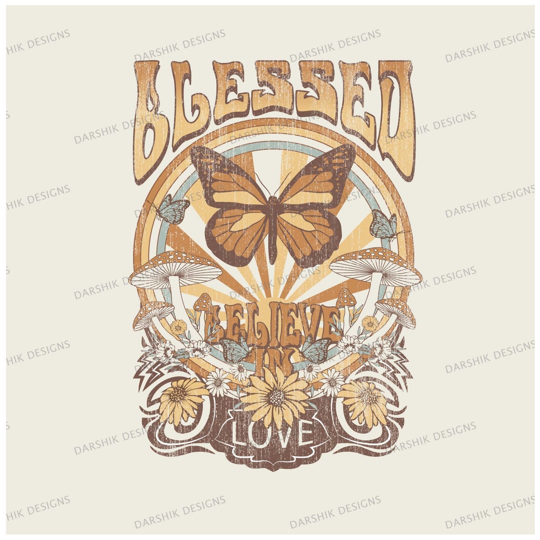 Blessed Butterfly Retro Celestial Wild Flower Psychedelic Vintage ...