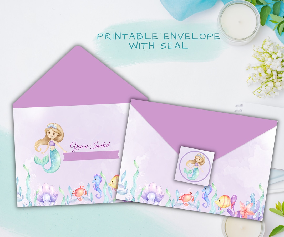 Mermaid Printable Envelope Birthday Themed Invitation DIY Printing ...