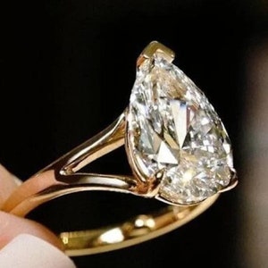 3 CT Split Shank Pear Ring Pear Shaped Moissanite Engagement Ring 14K ...