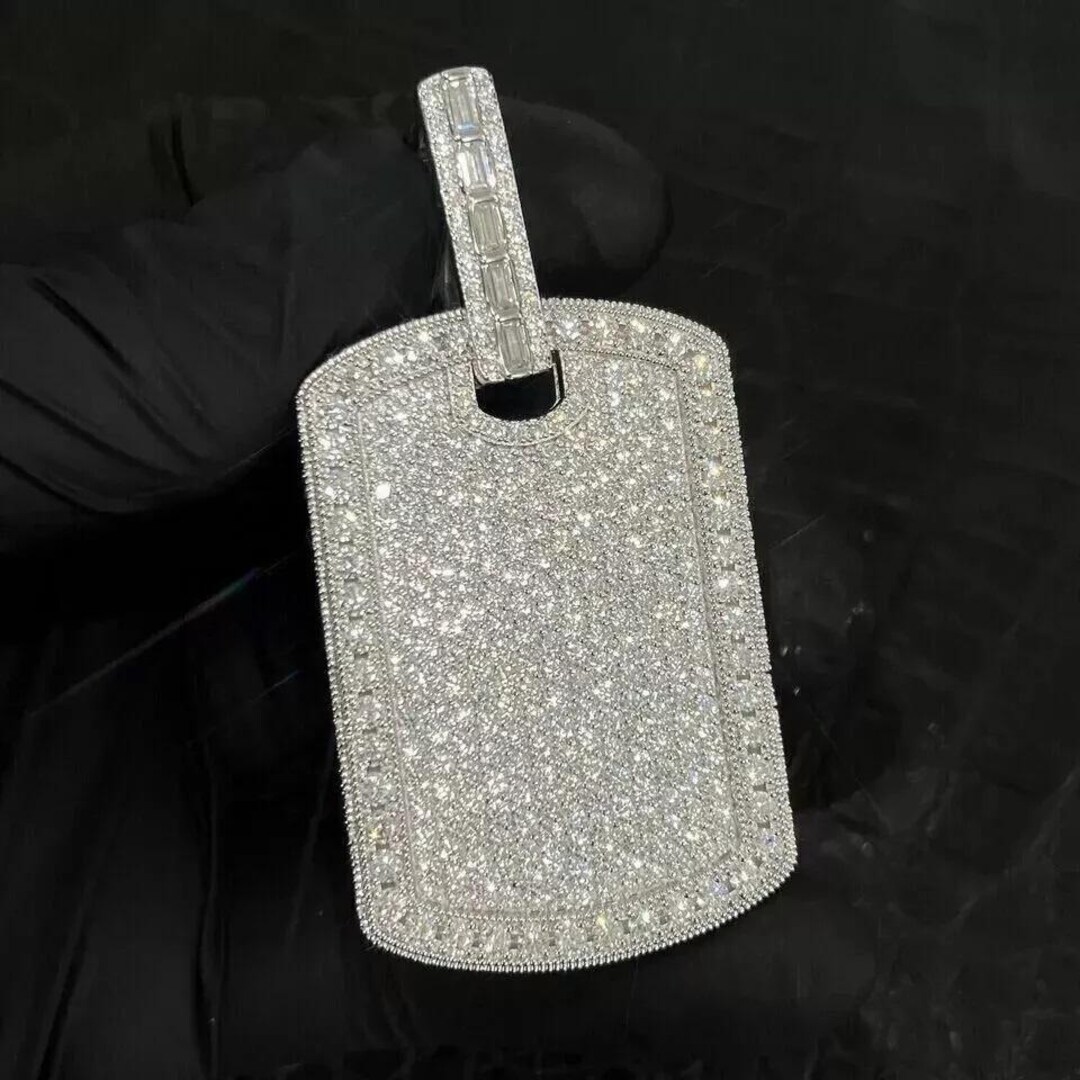 Iced Out Dog Tag Pendant VVS Moissanite 925 Sterling Silver Hip Hop ...