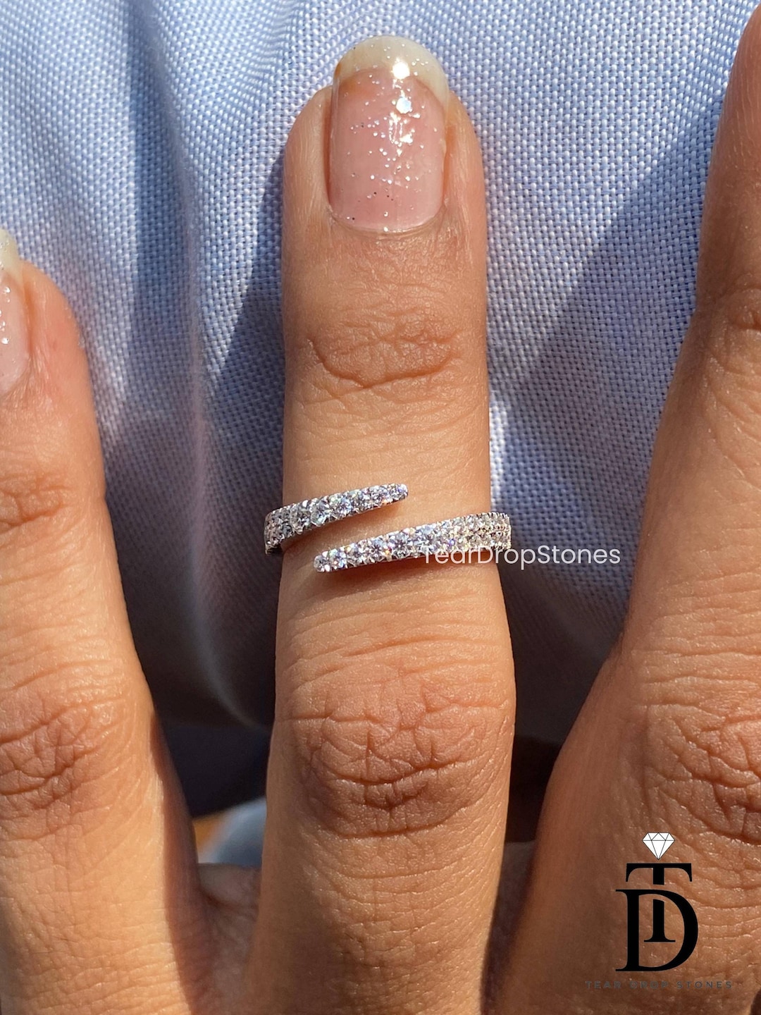 Open Diamond Wrap Ring, 14K Gold Open Pave Diamond Band Open Spiral ...