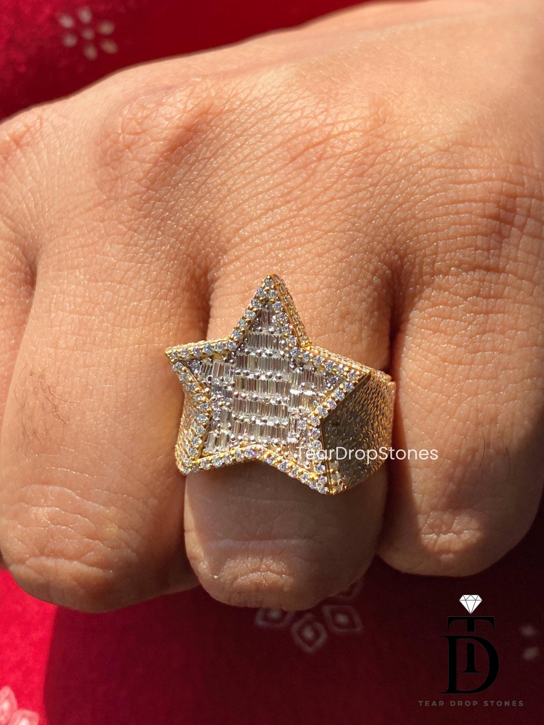 Men's Iced Out Moissanite Star Ring, Star Shaped 925 Sterling Silver ...
