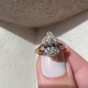 3 CT Split Shank Pear Ring Pear Shaped Moissanite Engagement Ring 14K ...