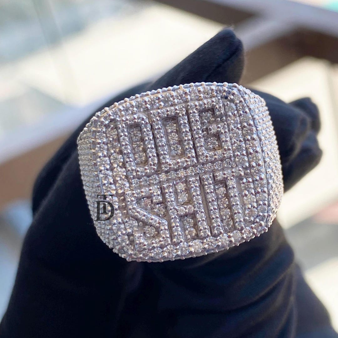 Fully Iced Out Round VVS Moissanite Men's Ring, Hip Hop Latter Ring ...