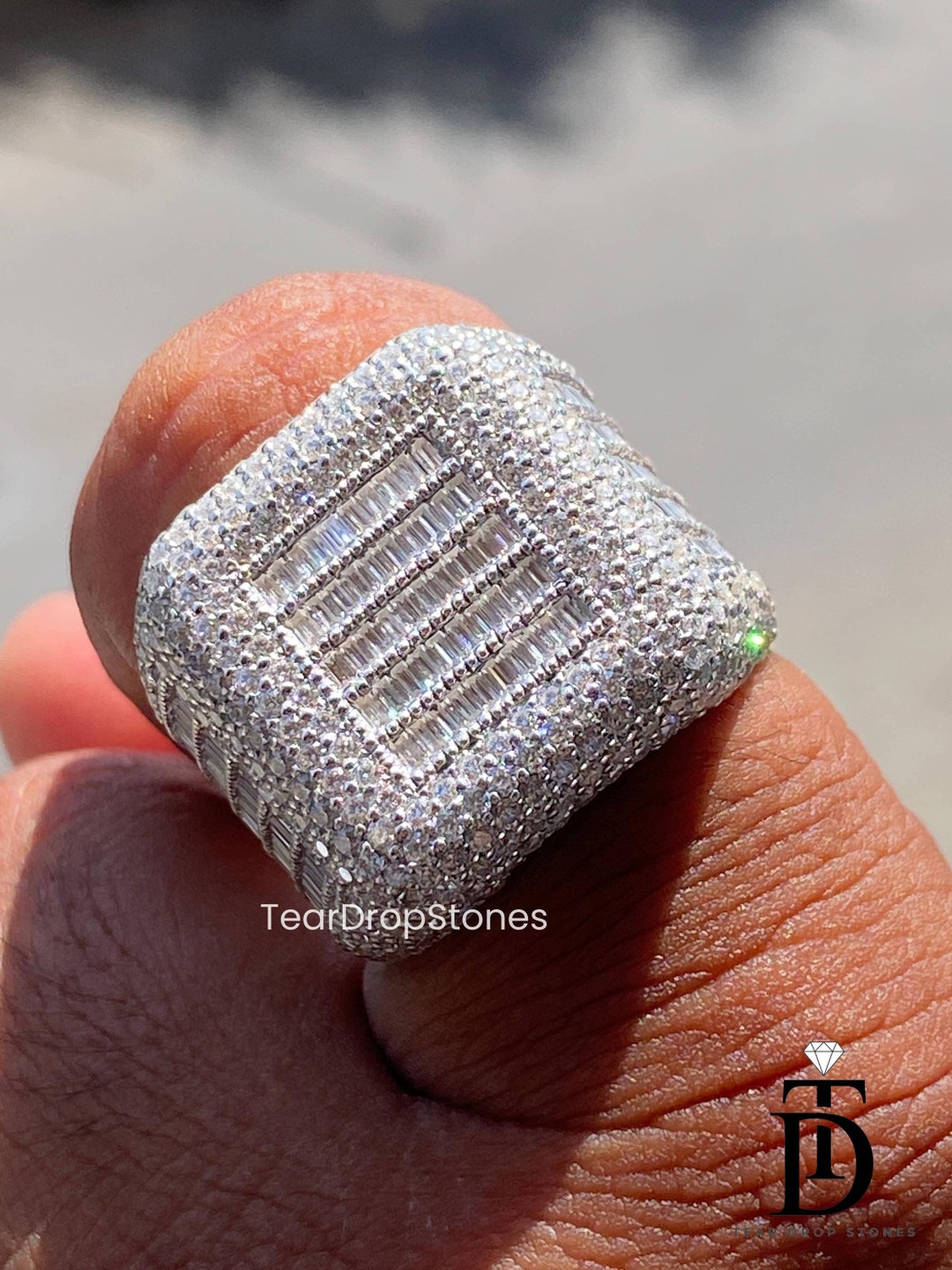 Iced Out Baguette Diamond Ring, 14K Solid Gold Champion Ring, Custom ...