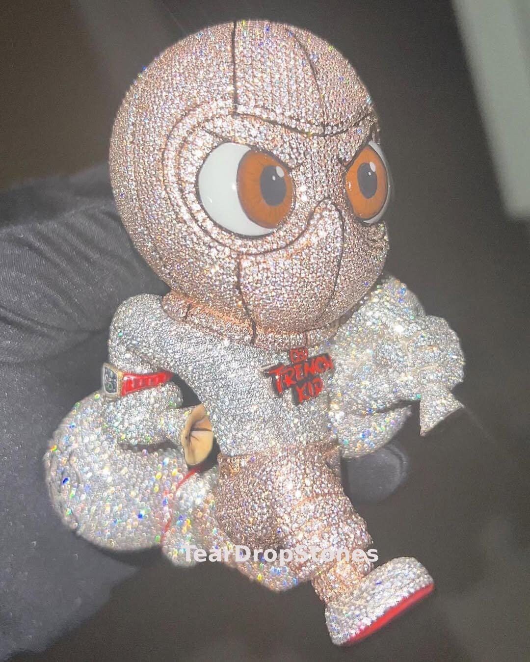 Large 3D Cartoon Round Cut VVS Moissanite Diamonds Iced Out Pendant ...